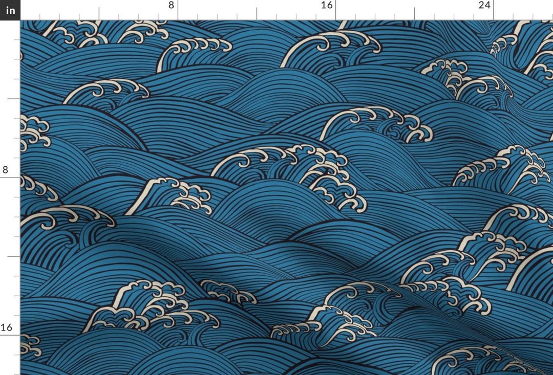 Ocean Waves Fabric - Waves by Ceciliamok - Blue Ocean Tropical Water ...