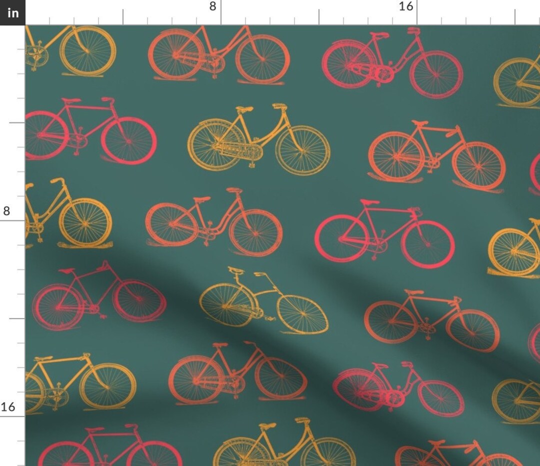 Bike Fabric Retro Antique Bicycles Dark Teal Fixed Speed Beach Cruiser ...
