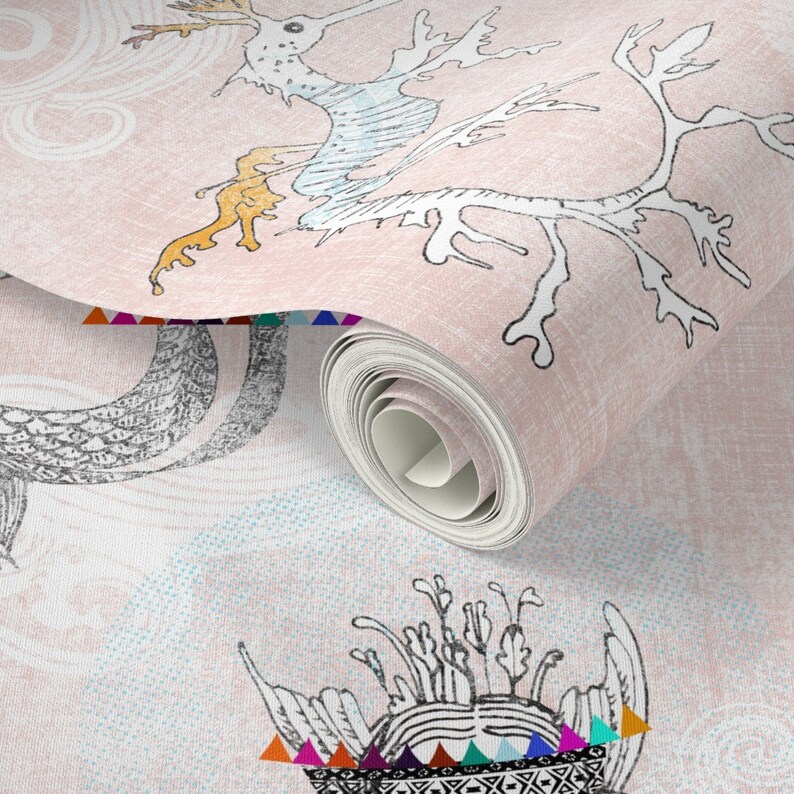 Mermaid Wallpaper Boho Maids Dragons by Nouveau Bohemian - Etsy