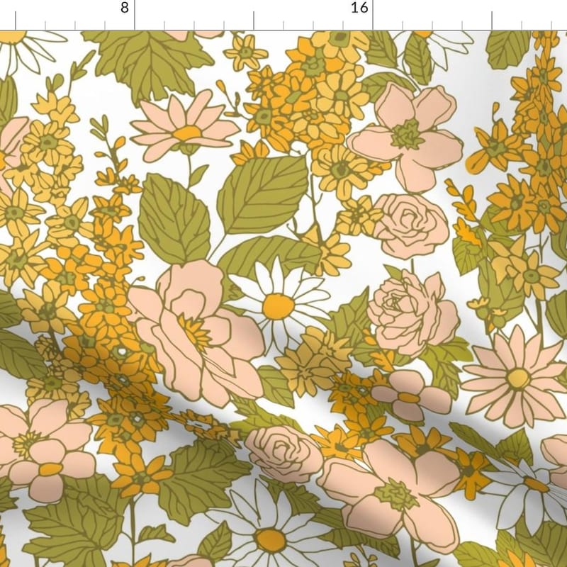 Retro Floral Fabric - Etsy