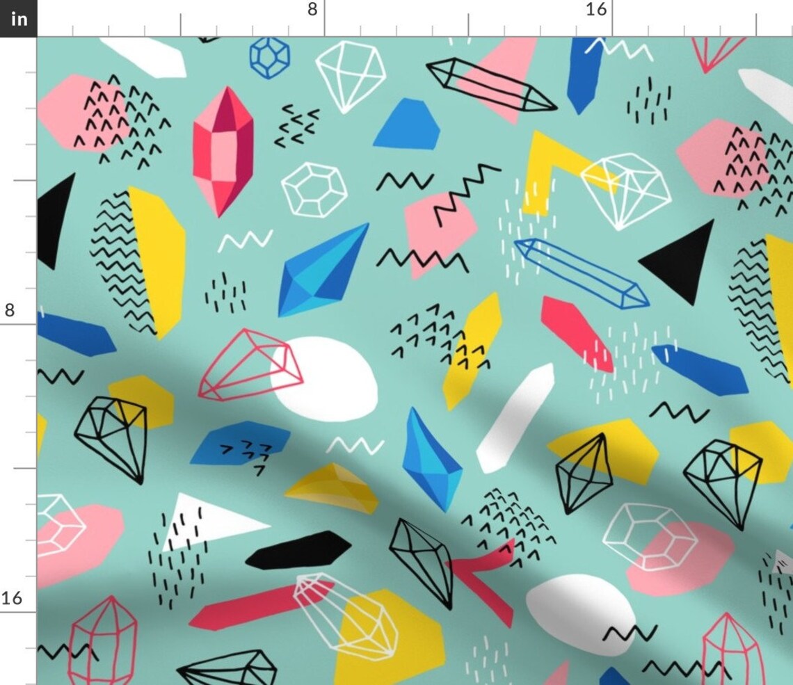 Gem Fabric Graphic Gems Memphis Style by Heleen Vd Thillart | Etsy