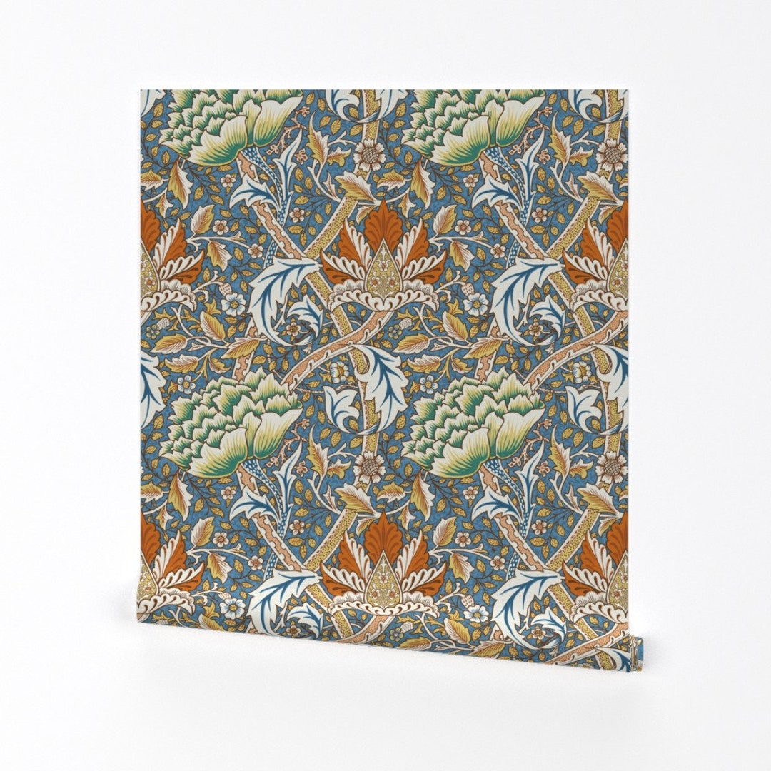 Vintage Floral Wallpaper Morris Windrush by Chantal Pare Red Green ...