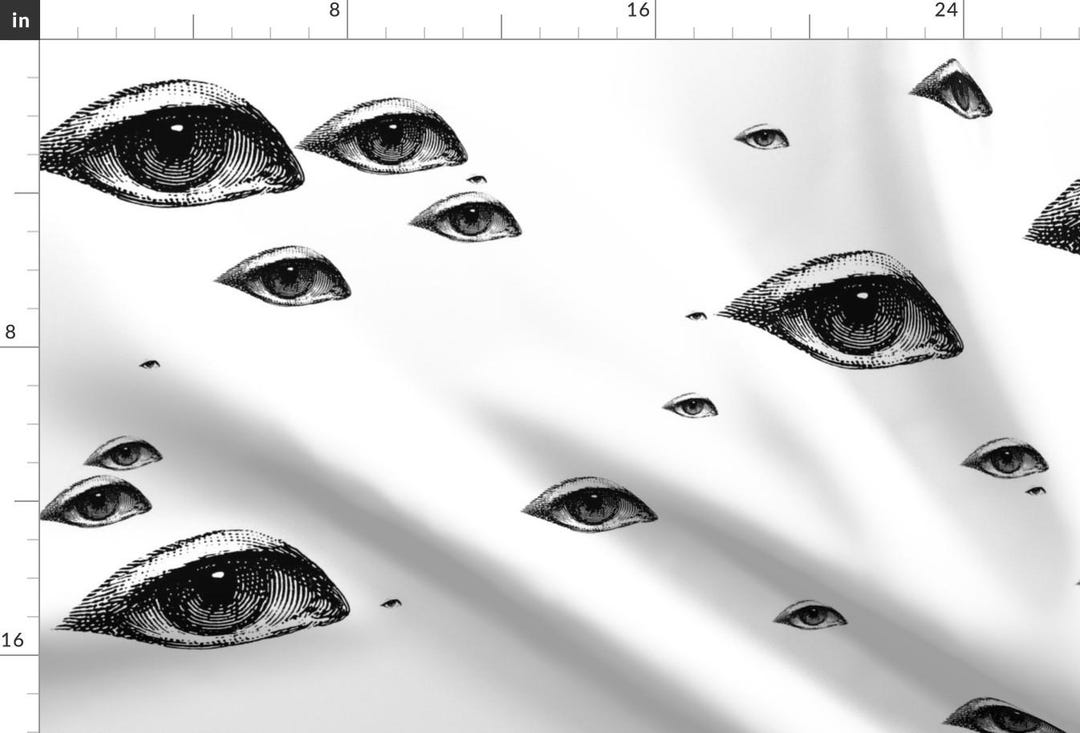 Eyes Fabric - Drawn Eyes Indigo Navy on White Anatomical Vintage ...