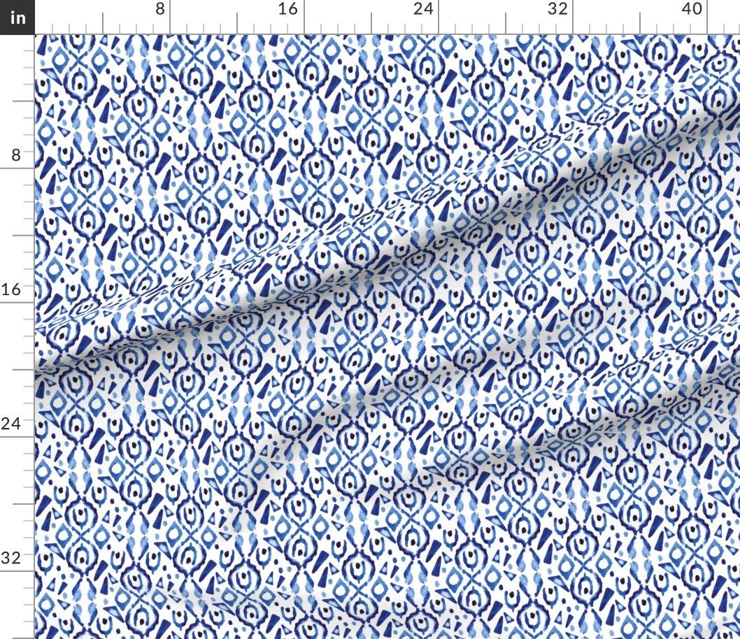 Watercolor Ikat Fabric Blue Ikat Watercolor Indigo Boho | Etsy