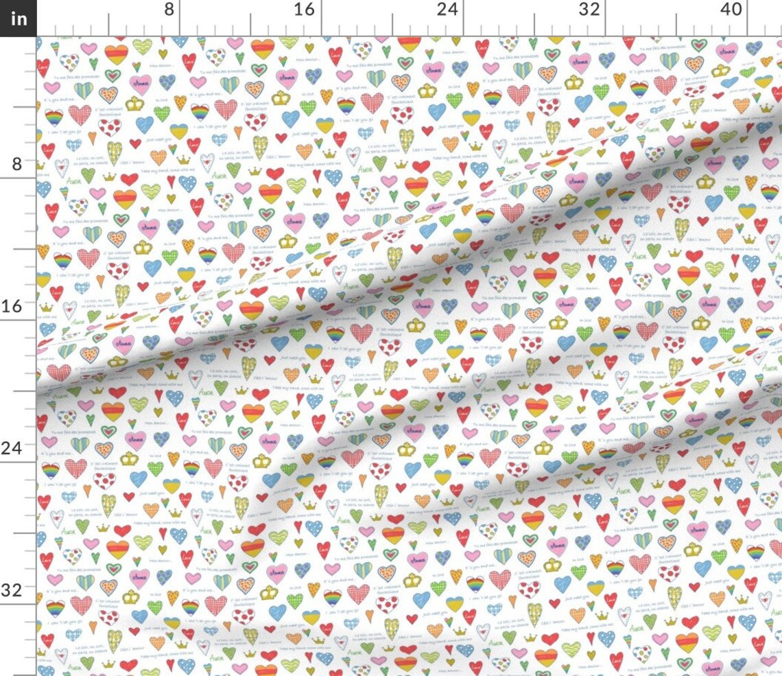 Tiny Colorful Heart Designs Fabric Love Pattern by - Etsy