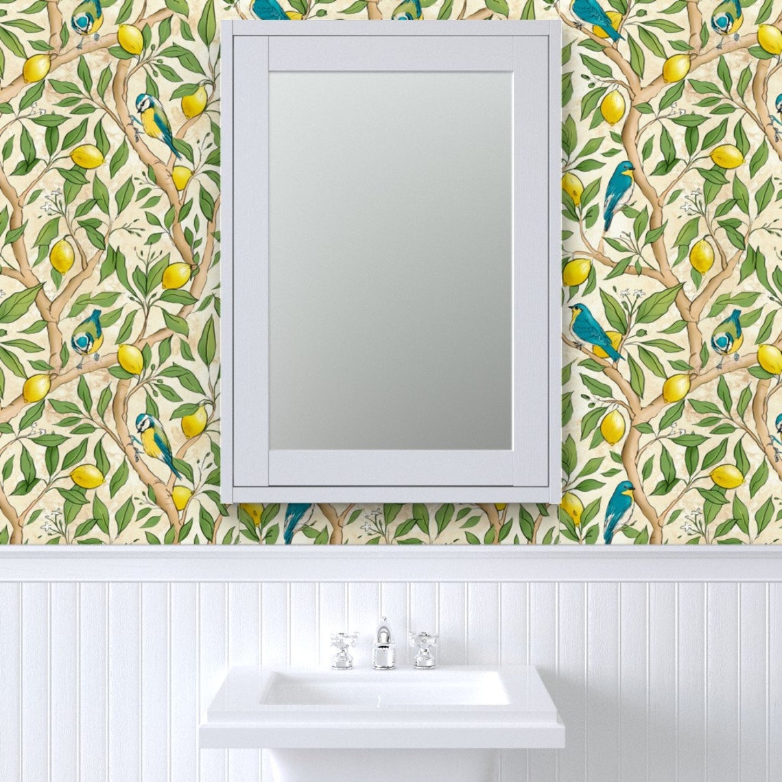 Nature Wallpaper Birds and Lemons by Chiaradesignstudio - Etsy