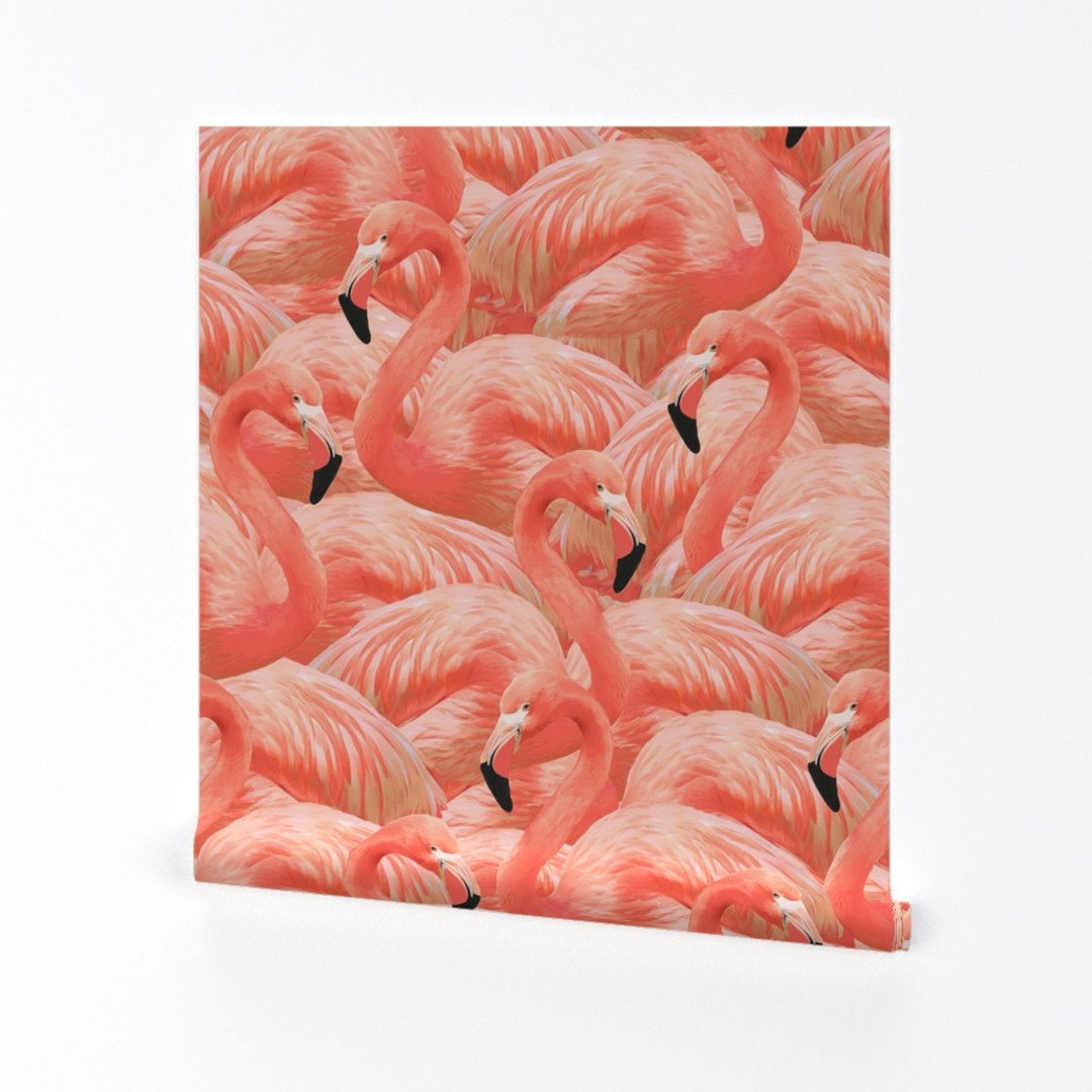 Flamingo Wallpaper Flamingo Fever in Coral by Willowlanetextiles Custom ...