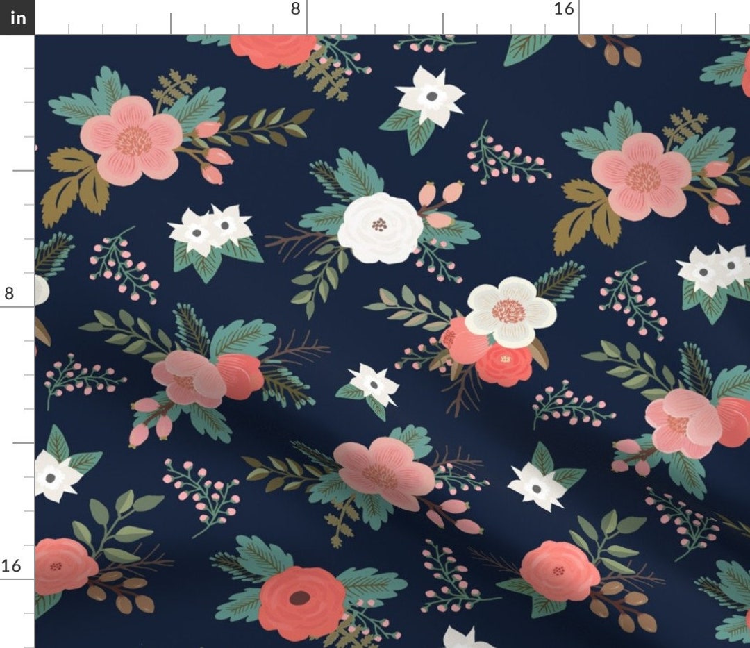 Navy Floral Fabric sweet Bouquets in Navy and Coral by - Etsy