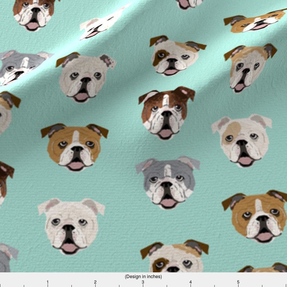 English Bulldog Fabric English Bulldog Faces Fabric Cute | Etsy