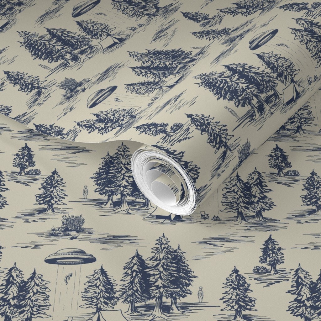 Alien Wallpaper Blue Alien Abduction Toile by Somecallmebeth - Etsy