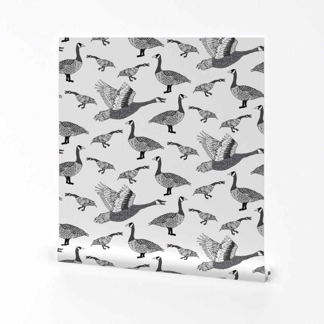 Canada Geese Removable Peel and Stick Wallpaper - Goose Gray Black ...