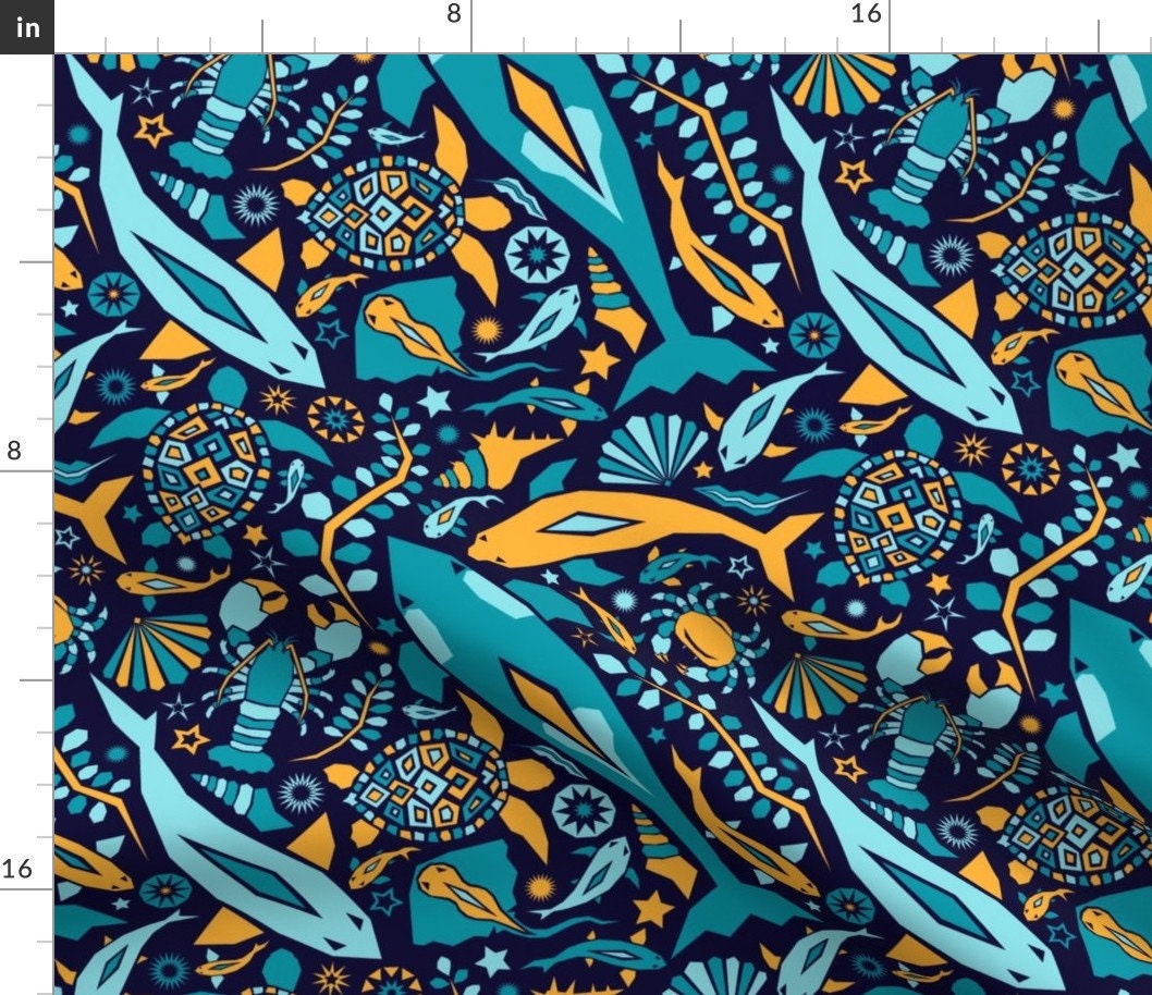 Ocean Fabric Ocean Life small by the Snail and Starling - Etsy