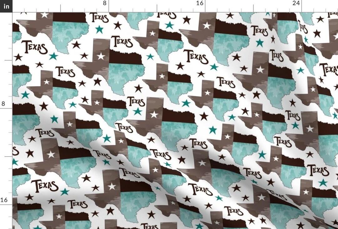 Texas Fabric - Texas Map Turquoise by Mag-o - Texas State Flag ...