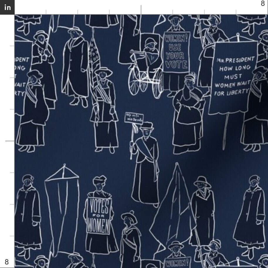 Vintage Suffragette Fabric Suffrage on Dark Blue by | Etsy