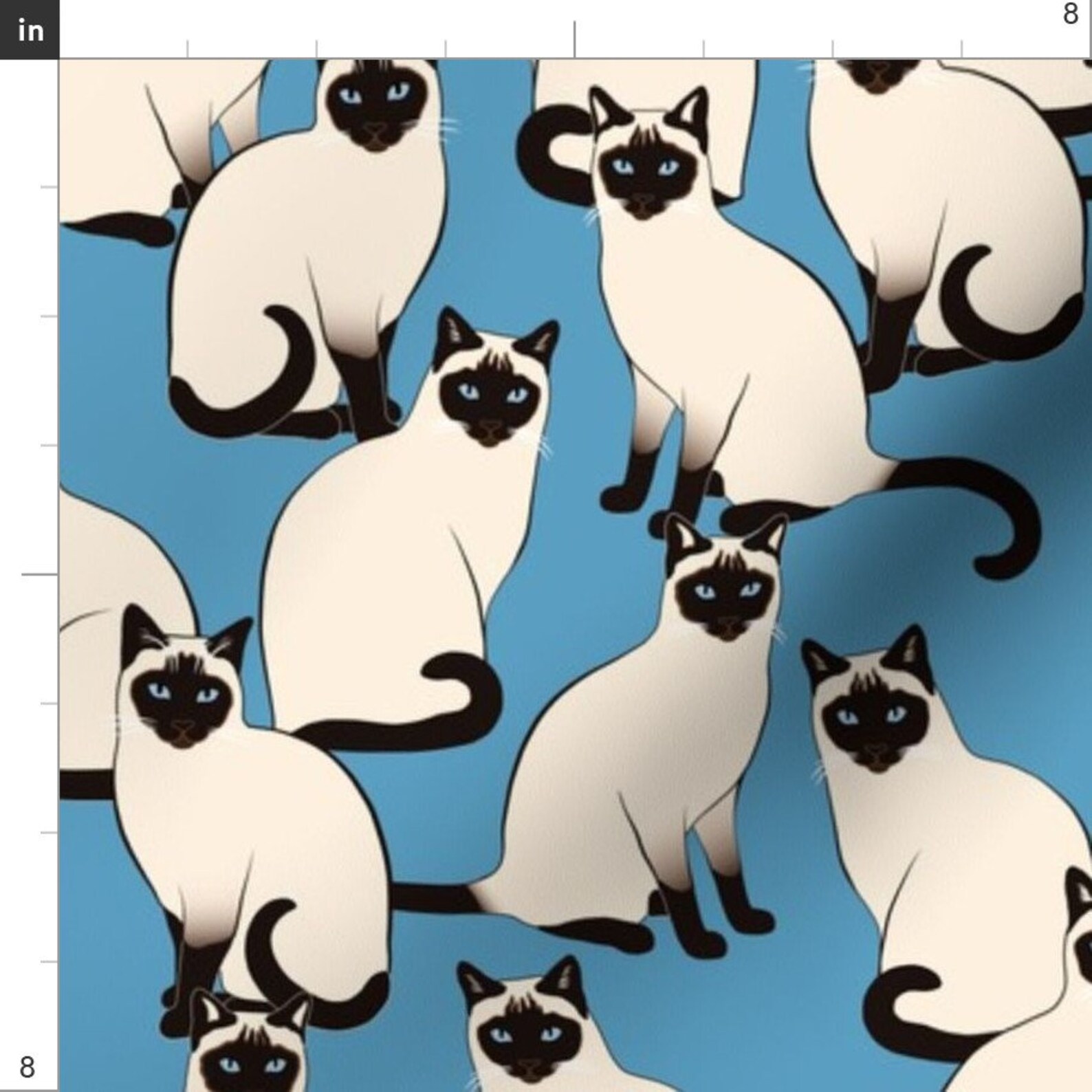 Blue Cats Illustration Fabric Siamese Cats Crowd Colofrul on - Etsy