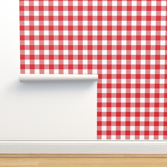 Modern Gingham Wallpaper Gingham Red One by Juliesfabrics - Etsy