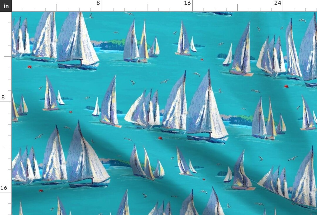 Regatta Blue Sailboats Teal Fabric - Regatta Day by Southwind - Regatta ...