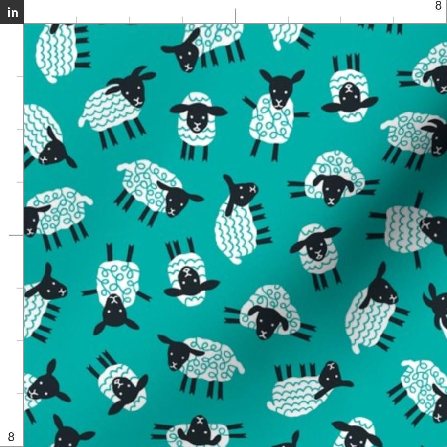 Sheep Fabric - Little Ditsy Sheep Teal Blue by Heleen Vd Thillart ...