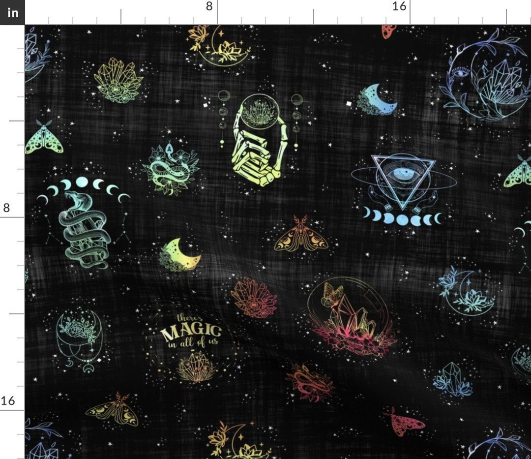 Occult Fabric Boho Mysticals by Kmaz Skeleton Halloween - Etsy