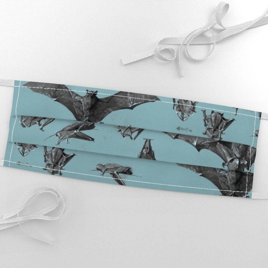 Bat Fabric Illustrated Vintage Bats Blue by Craftyscientists | Etsy
