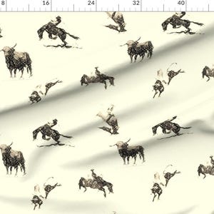 Rodeo Upholstery Fabric- Ride'm Cowboy Toile by Redmares - Sepia Toned ...