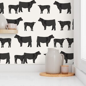 Angus Wallpaper - Black Angus Fabric Cattle by Petfriendly - Black ...