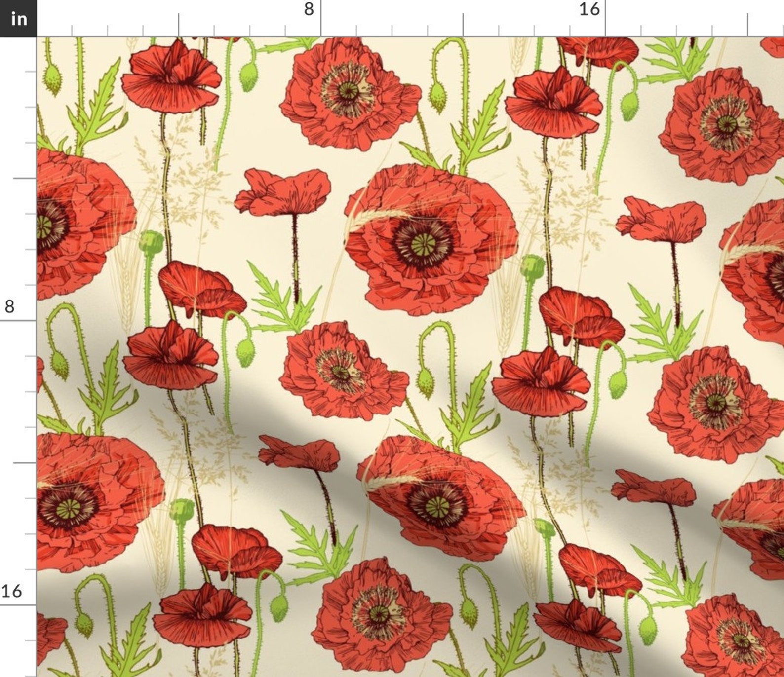 Red Poppies Fabric Poppy By Veraholera Red Poppy Modern | Etsy