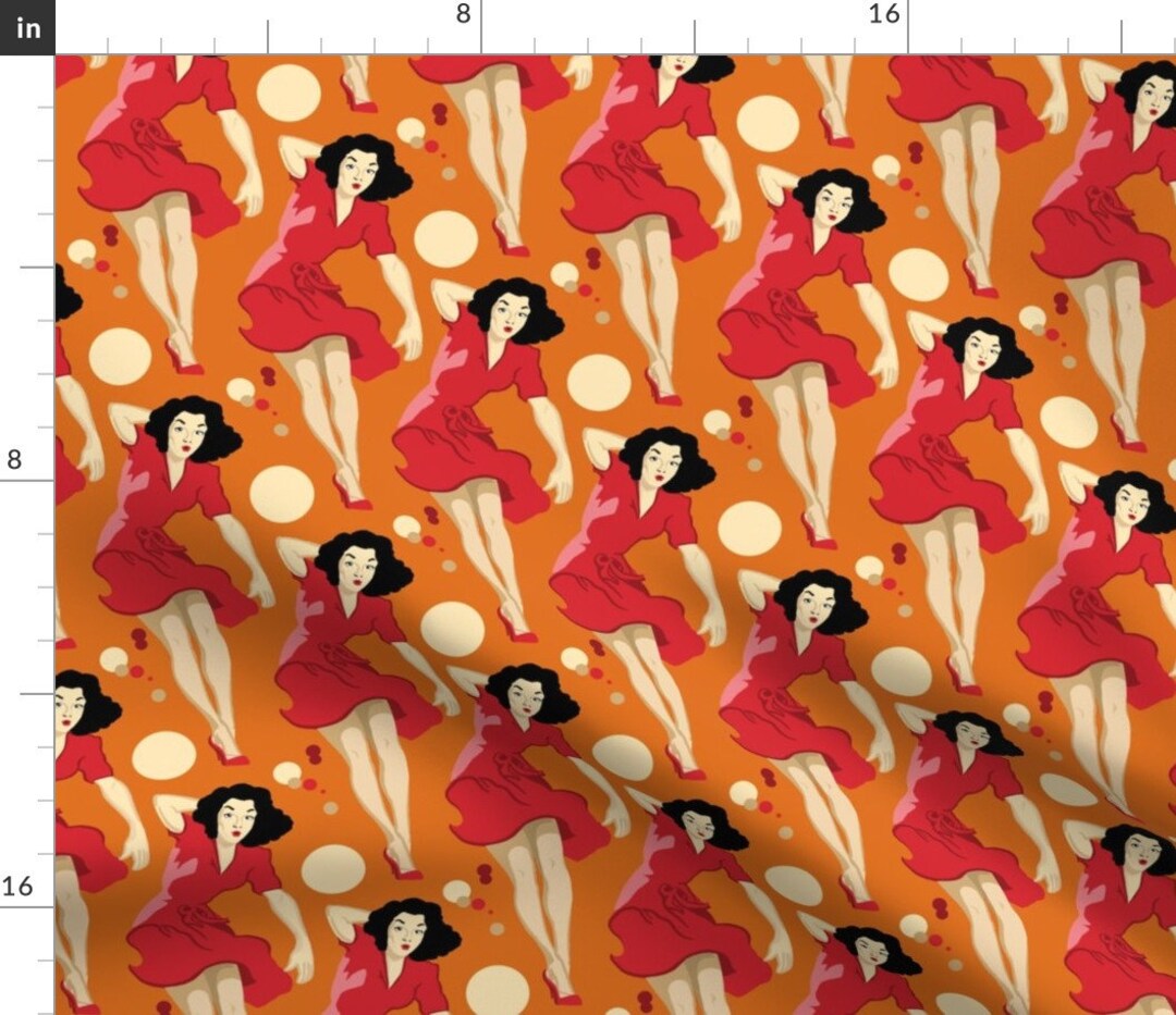 Vintage Dancer Fabric Autumn Pin up by Lusykoror Orange - Etsy