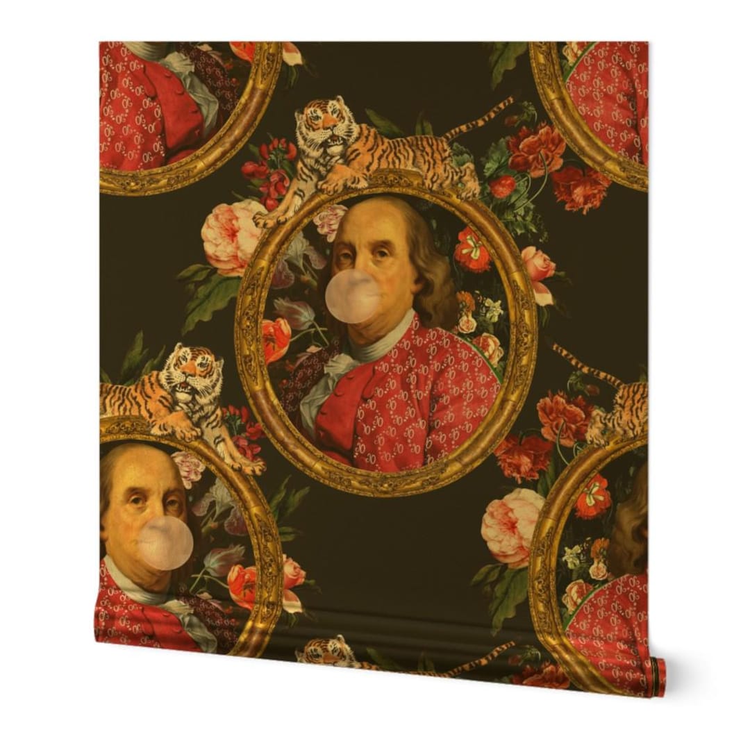 Maximalist Gold or Silver Metallic Wallpaper - Bubblegum Tiger Benji by ...