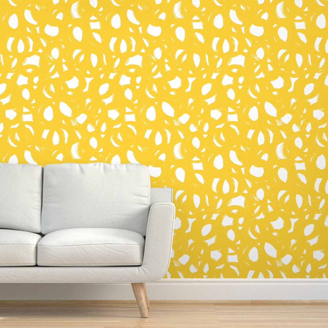 Goldenrod Loops Wallpaper Yellow Scribble by Ottomanbrim - Etsy
