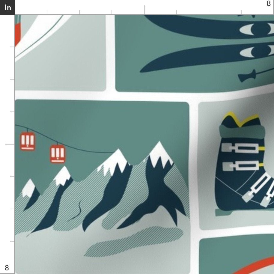 Retro Snow Ski Fabric Nordic Winter by Ebygomm Skiing | Etsy