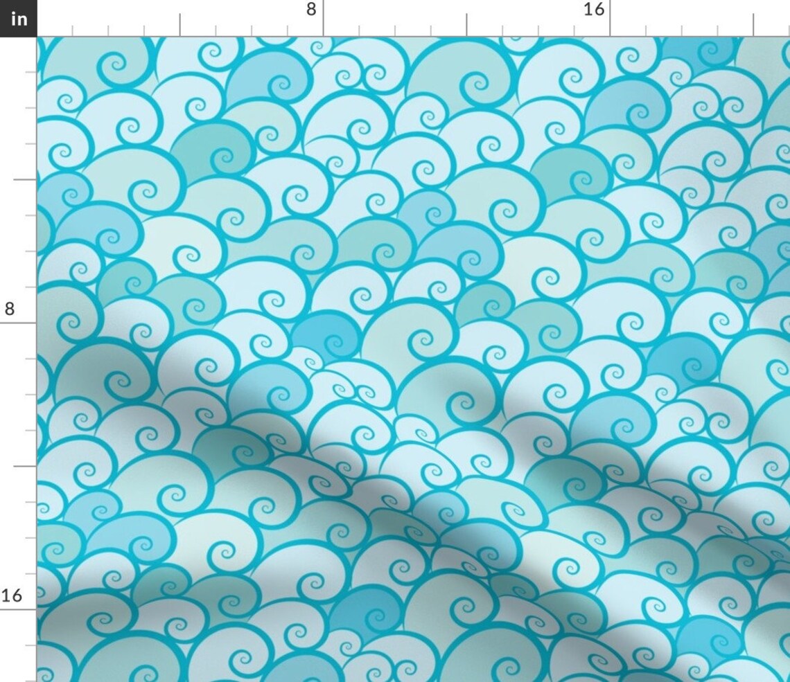 Ocean Waves Fabric Blue Sea Waves Pattern by Dacascas - Etsy