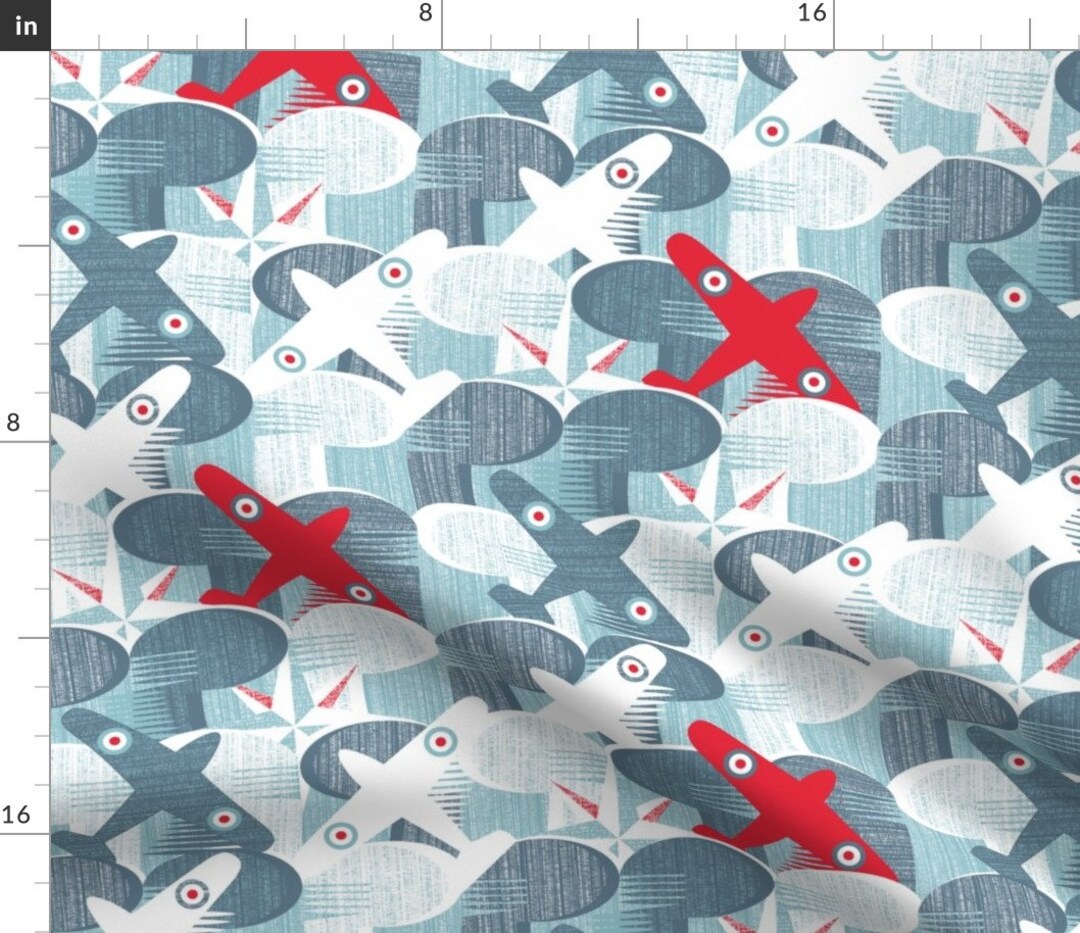 Aviation Fabric Adventure Par Avion by Spellstone Air Planes Blue Red ...