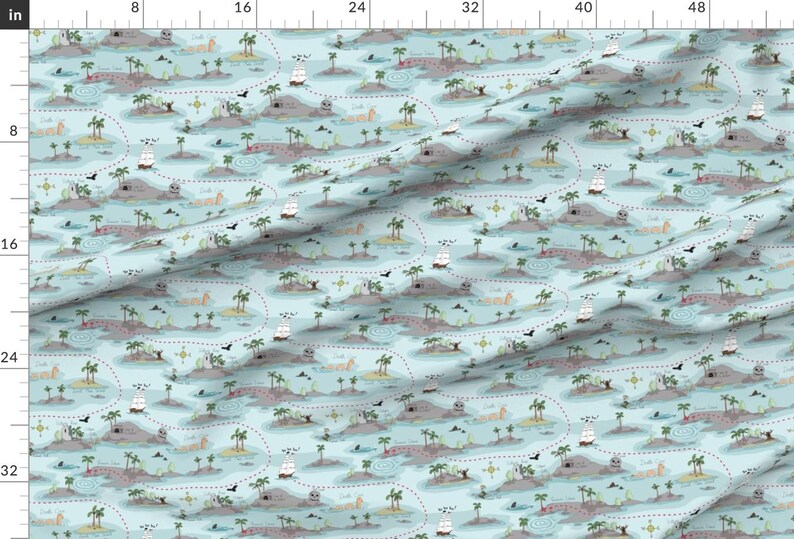 Pirates Nautical Ocean Treasure Map Fabric - Dangerous Waters by ...