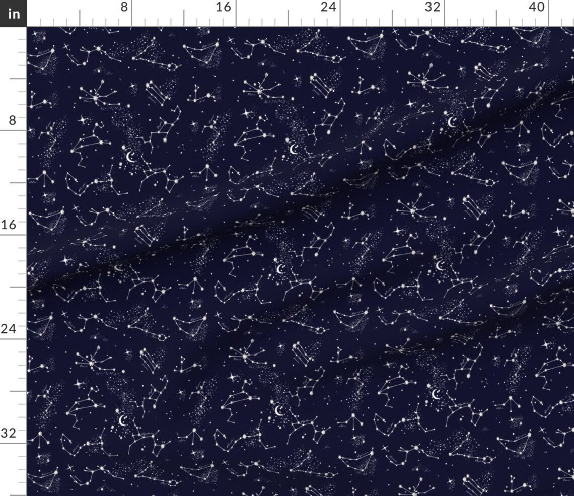 Zodiac Fabric Zodiac Constellations in Night Navy by - Etsy