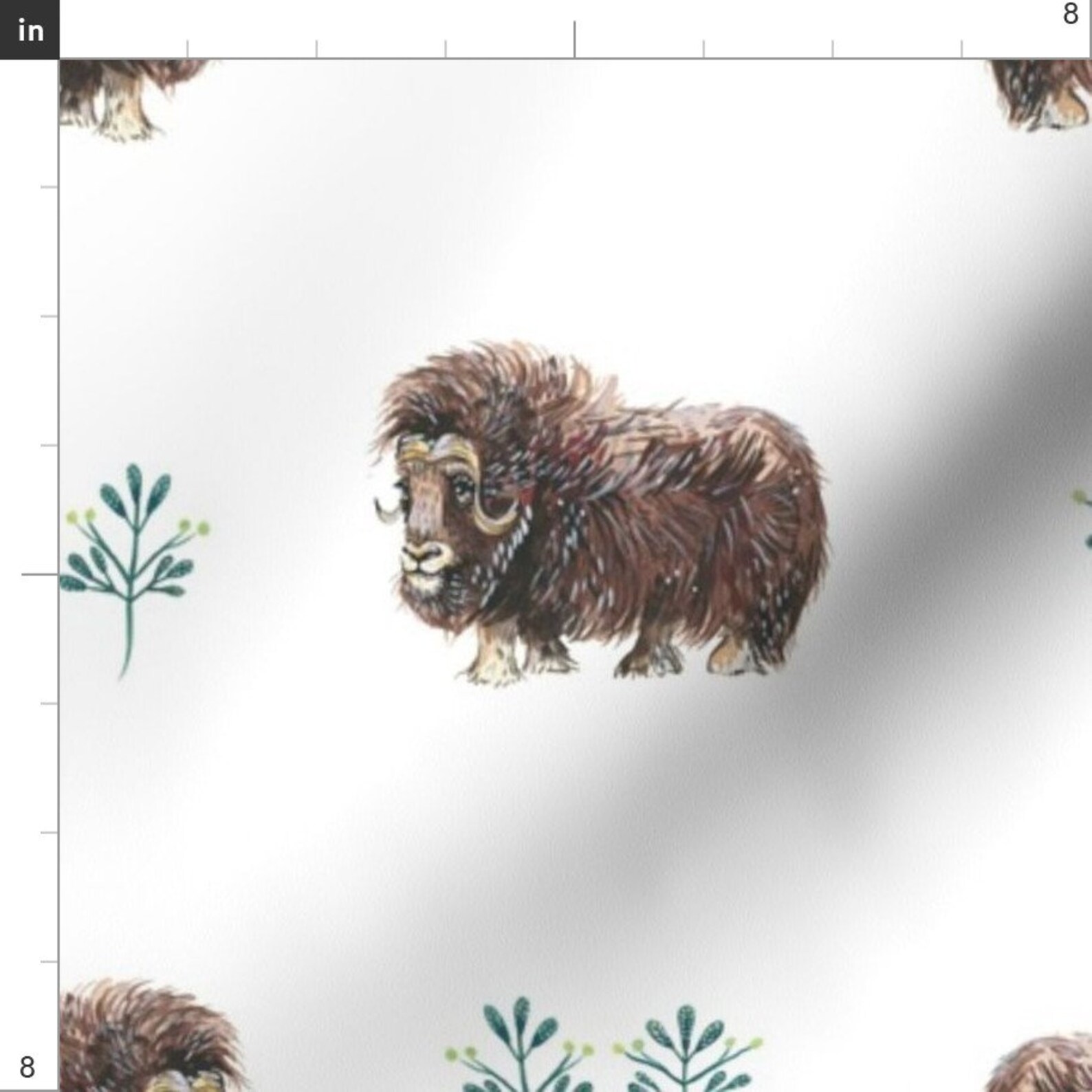 Musk Ox Fabric Watercolor Musk Ox and Simple Plants Smaller | Etsy
