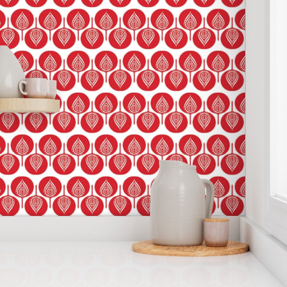 Mod Tree Wallpaper Tree Hearts in Red by Holli Zollinger - Etsy