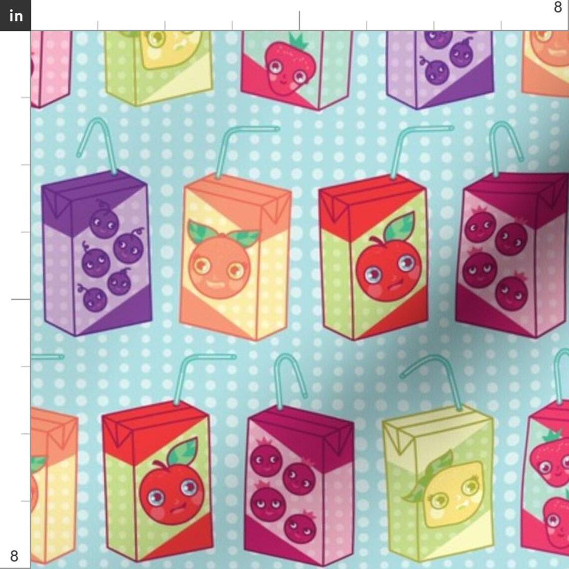 Juice Box Fabric - Happy Fruit Juice Boxes in Blue by Pinkowlet ...