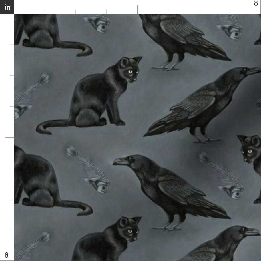 Black Cats Ravens Fabric Cats And Ravens By Marta Strausa | Etsy