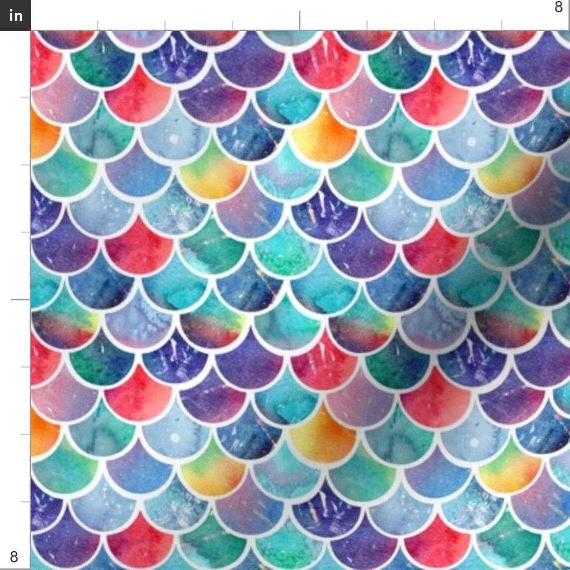 Summer Scales Fabric Rainbow Watercolour Scales by - Etsy