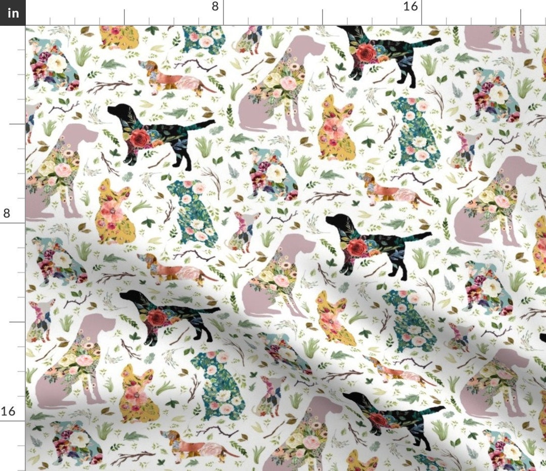 Dogs Floral Pets Fabric 8 Patchwork Dogs by Shopcabin Dog Breeds Floral ...