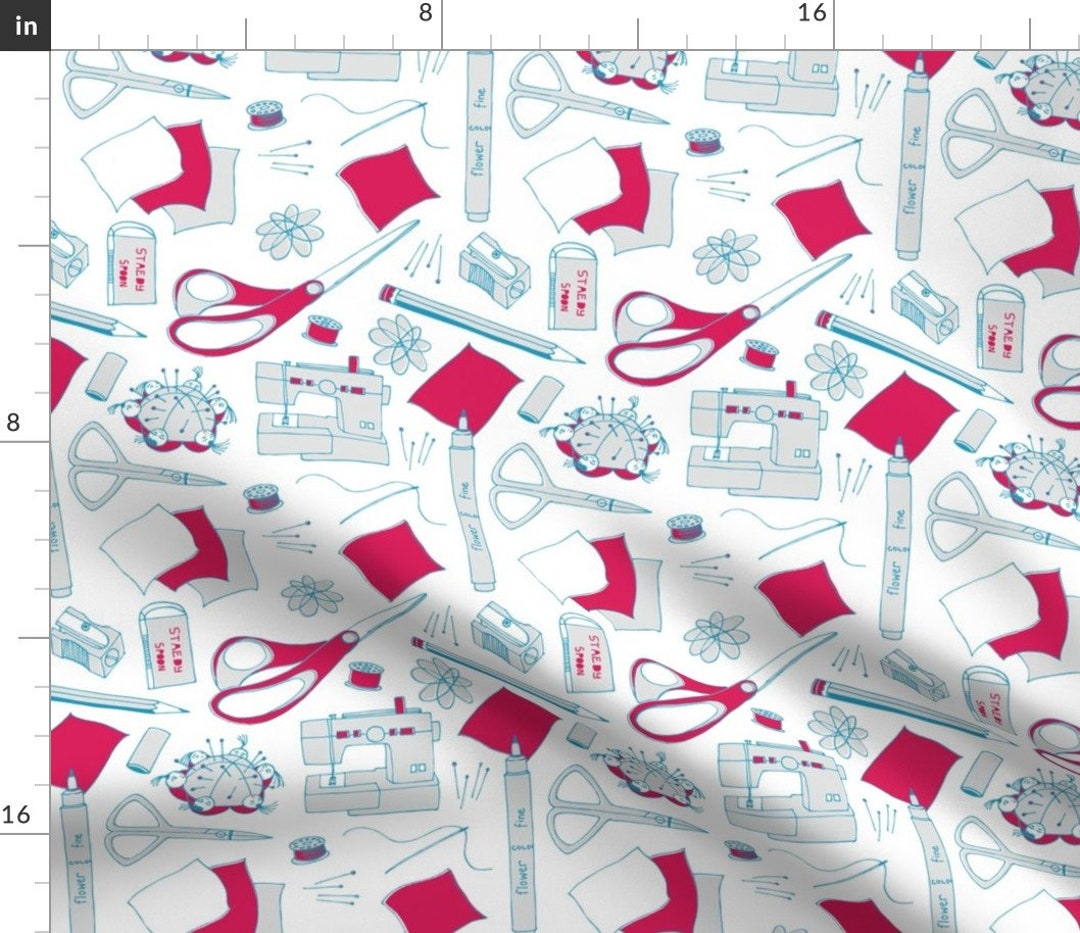 Sewing Supplies Fabric Design Sew by Cecca Sewing Machine Red Blue ...