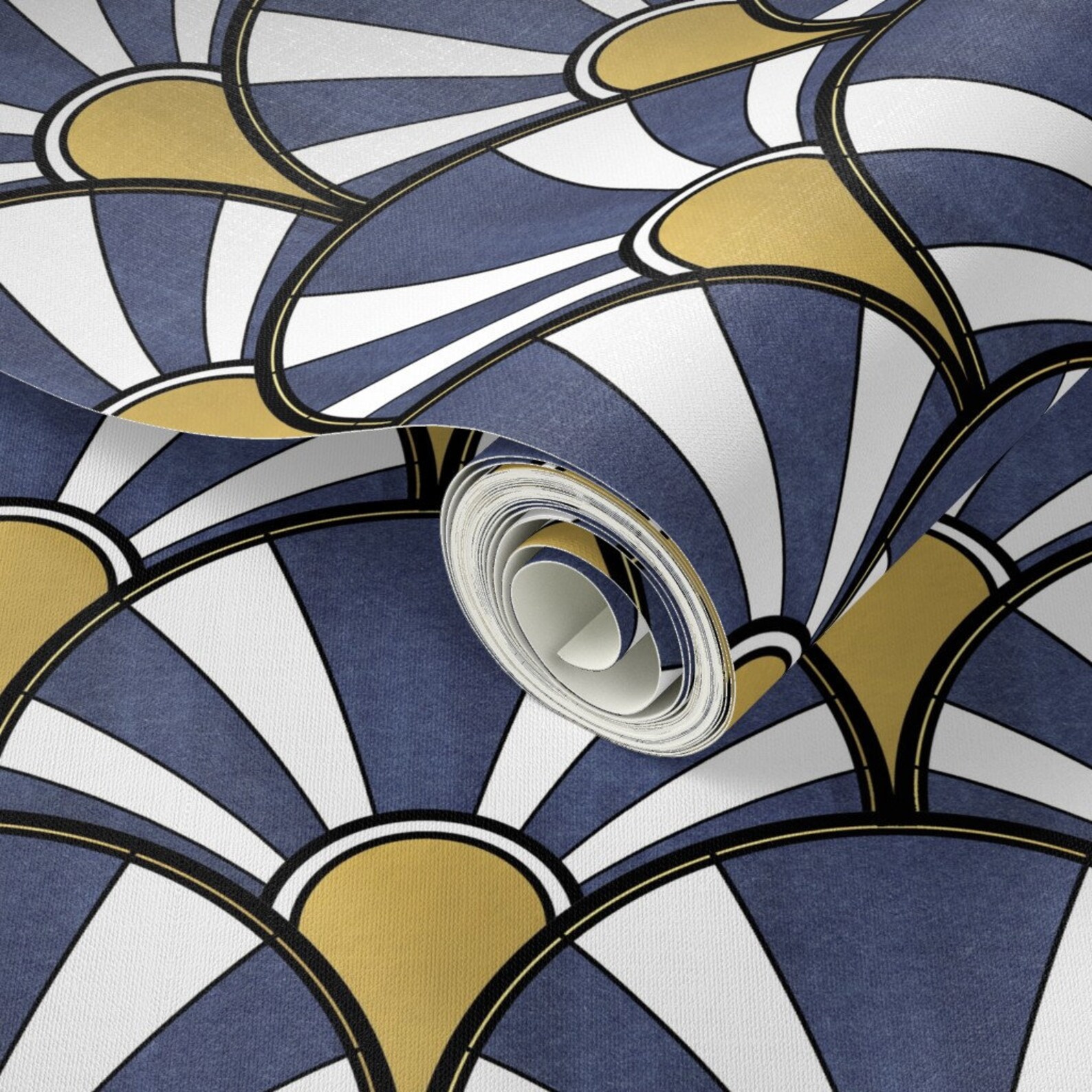 Scallop Pattern Wallpaper Navy Gold White by Suzzincolour - Etsy