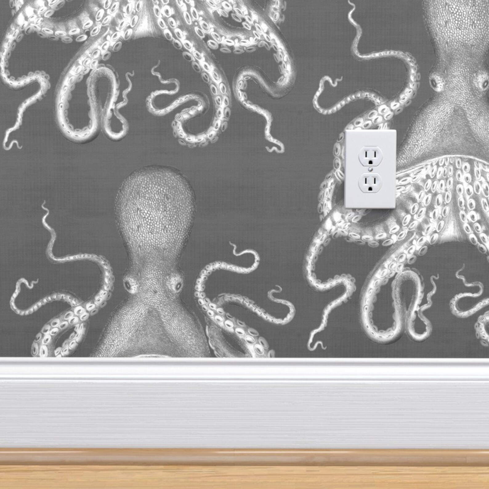 Octopus on Gray Wallpaper Octopus Oasis Gray by | Etsy