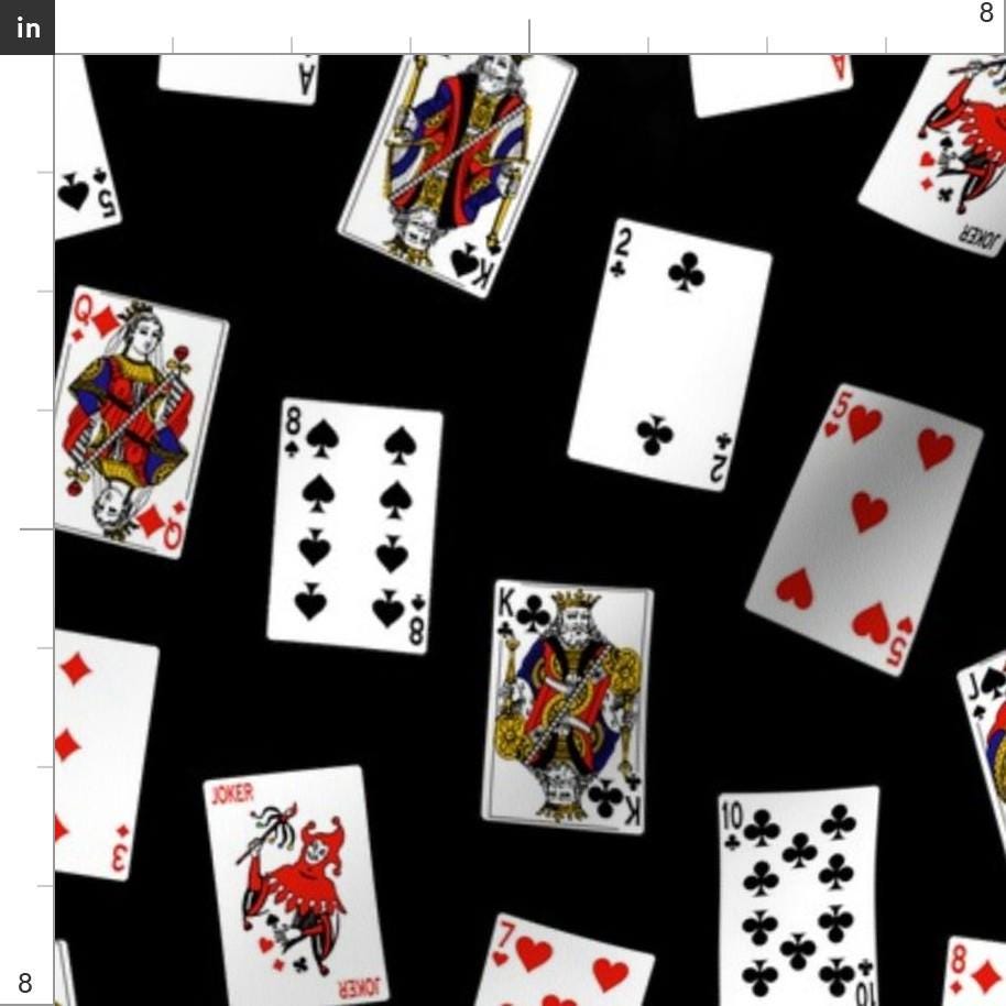 Playing Cards Fabric - Scattered Playing Cards // Black by ...
