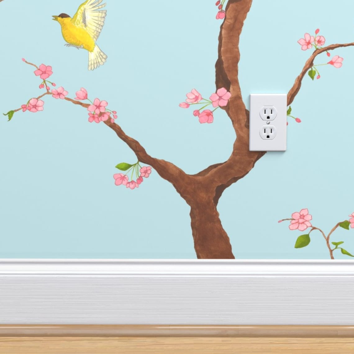 Chinoiserie Wallpaper Jenny Cherry Blossoms on Light Blue by | Etsy