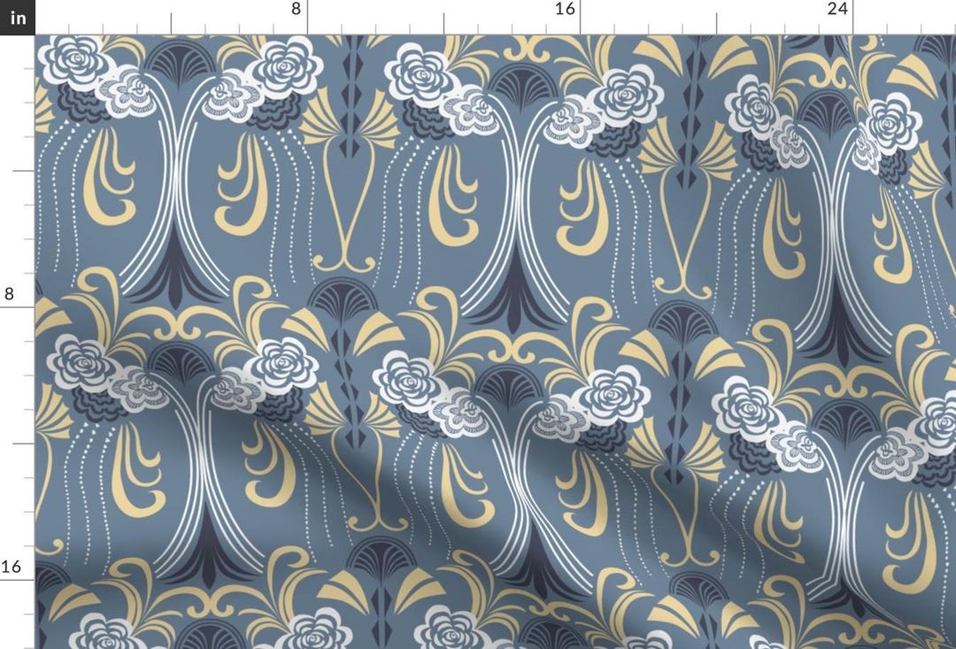 Art Deco Victorian Fabric - 1920'S Art Deco on Blue Grey Base by ...