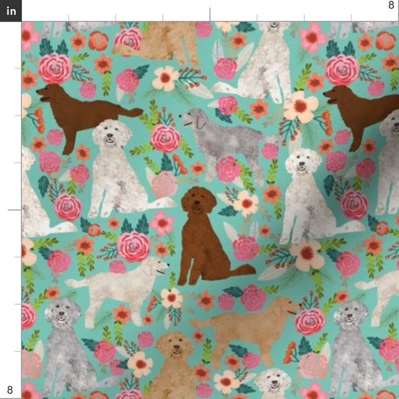 Floral Golden Doodles Fabric Cute Dog Floral Fabric By | Etsy