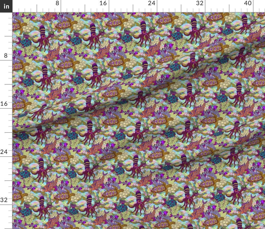 Coral Reef Aquatic Life Fabric the Other Reef by Linsart | Etsy
