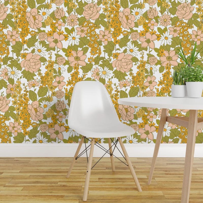 Pink Floral Wallpaper 70s - Etsy